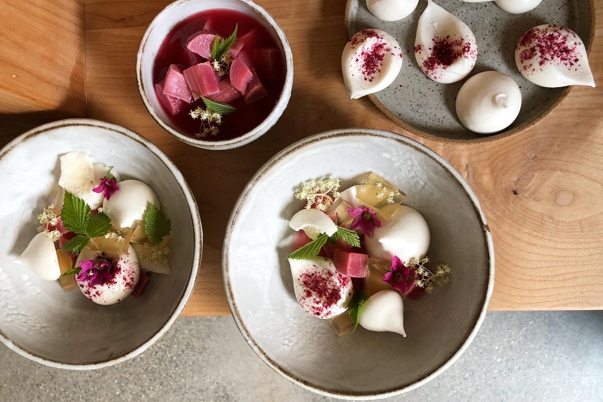 Vegan Meringues with Wild Elderflower Jelly, Poached Rhubarb and ...