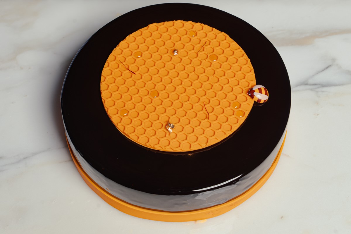 Hazelnut, Saffron & Chocolate Entremet by Chef Ruchit Harneja | Pastry Arts